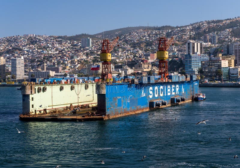 Floating Dock or Floating Harbor in Valparaiso Chile Editorial ...