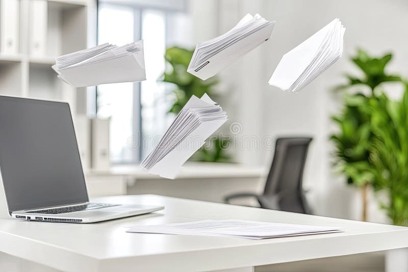 Flying Documents in Office stock illustration. Illustration of modern ...