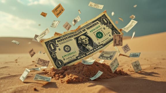 Floating Dollar Bill and Receipts in Desert Landscape Stock Image ...