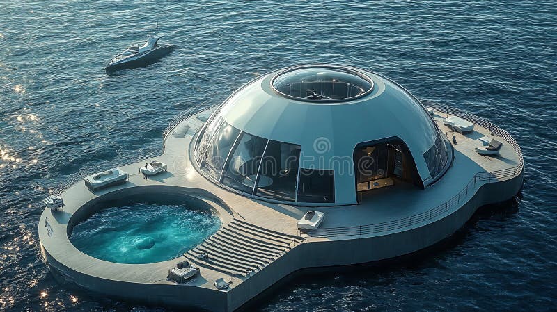 Floating Dome Home on the Water Stock Illustration - Illustration of ...