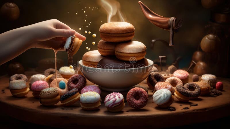 Floating Donuts. Illustration AI Generative Stock Photo - Image of ...