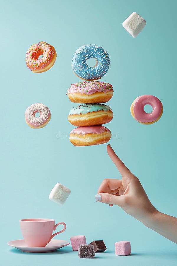 Floating Donuts and Tea stock image. Image of pink, sprinkles - 330798471