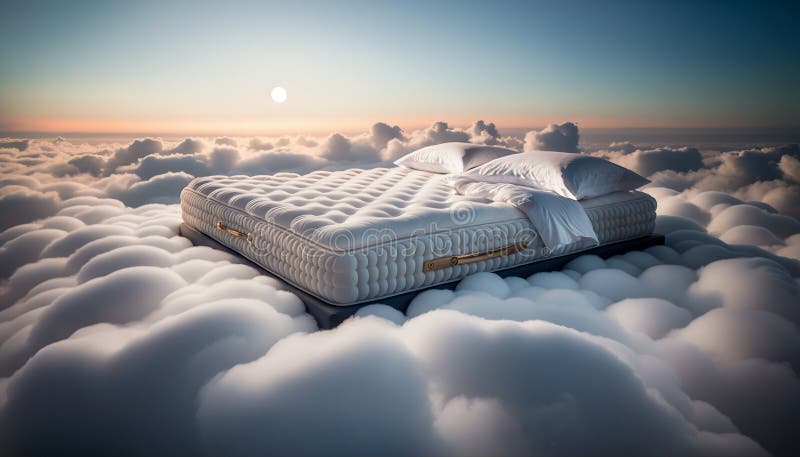 Floating on a Dream, a Luxurious Bed in the Clouds, Generative AI Stock ...