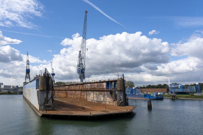 Floating Dry Dock with Cranes in the Port of Rotterdam Stock Image ...