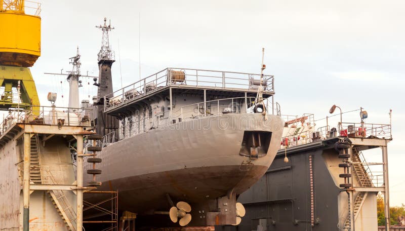 Floating Dry Dock with a Ship Under Repair Maintenance Inside Stock ...