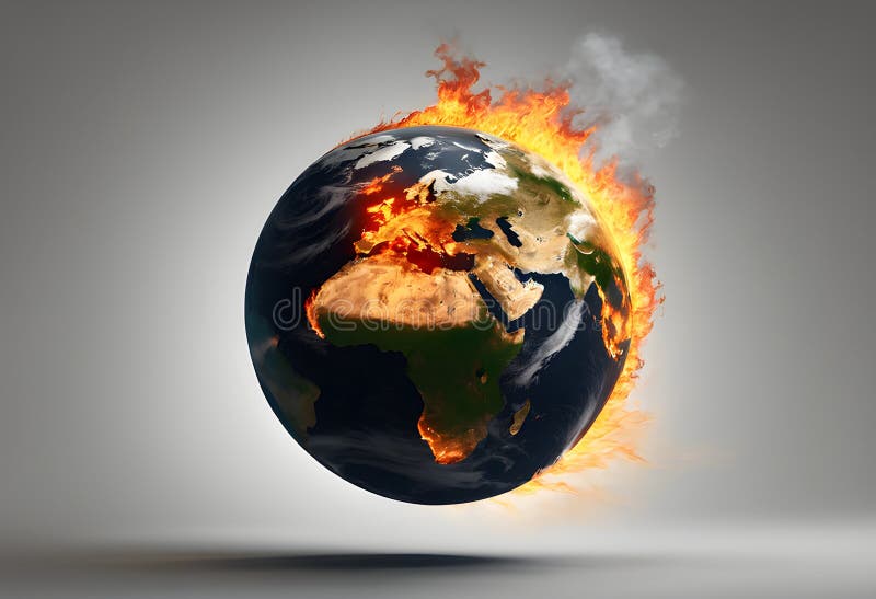 Floating Earth with Fire Engulfed in Half, Minmal Whit Background ...