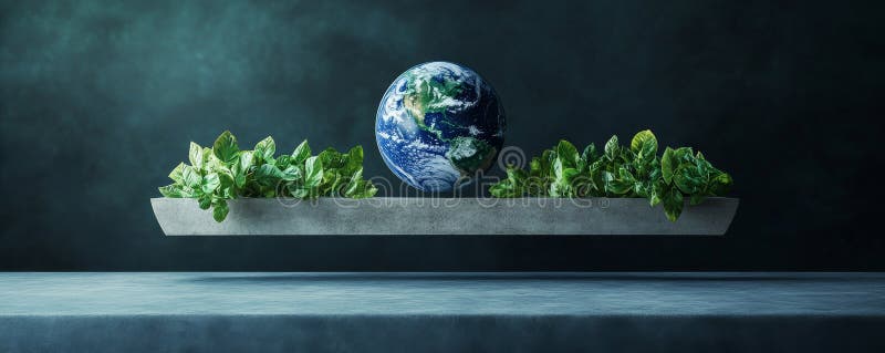 Floating Earth with Plants on Levitating Platform, Sustainable ...