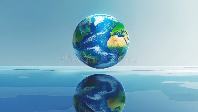 Floating Earth Reflecting on a Calm Surface Stock Illustration ...
