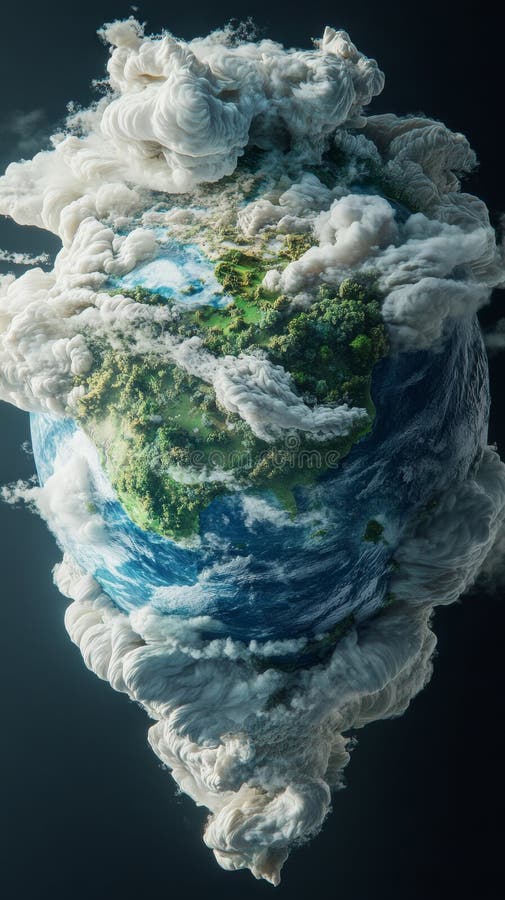 Floating Earth Surrounded by Dynamic Cloud Formations Stock Photo ...