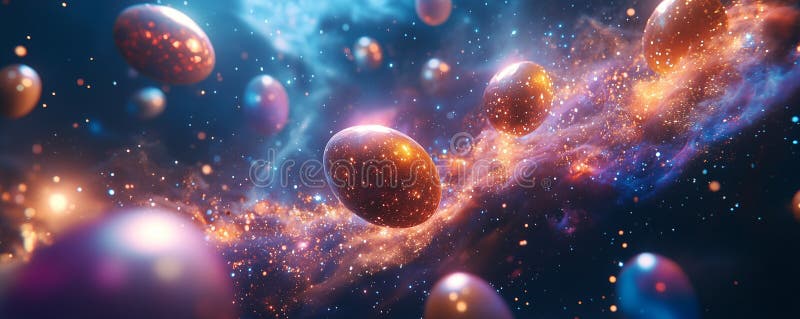 Floating Easter Eggs Drift in a Colorful Cosmic Landscape Under the ...