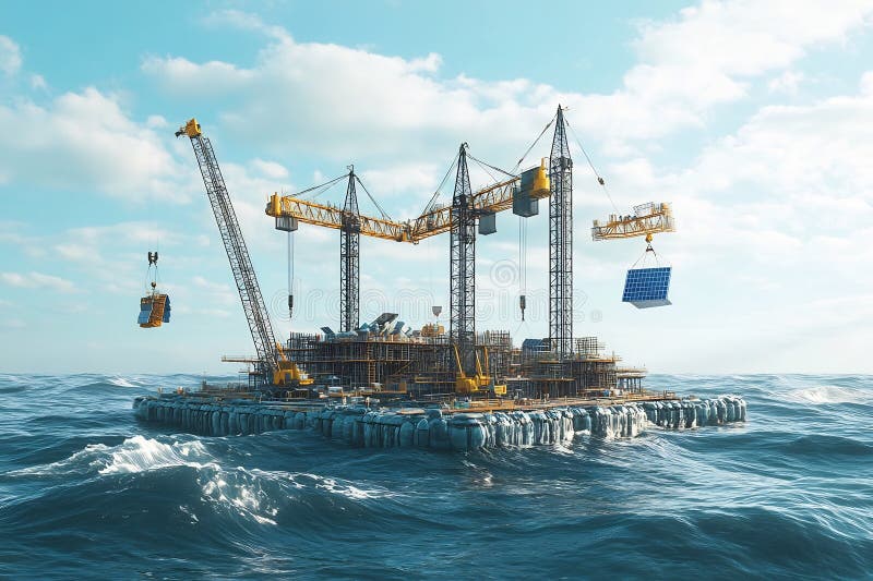 Floating Eco Friendly Construction Site in the Middle of the Ocean with ...