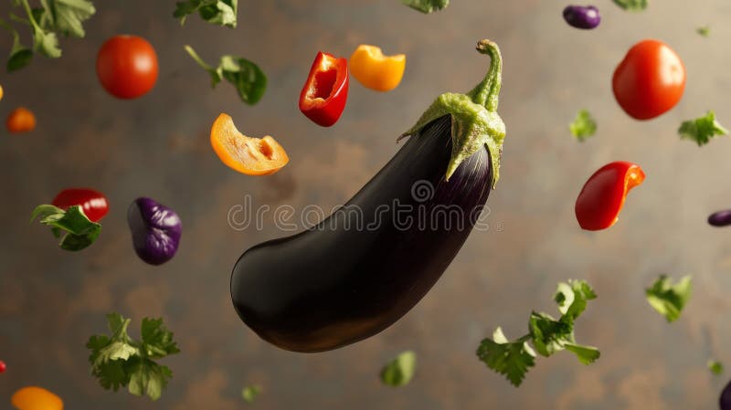 Floating Eggplant and Assorted Vegetables Stock Illustration ...