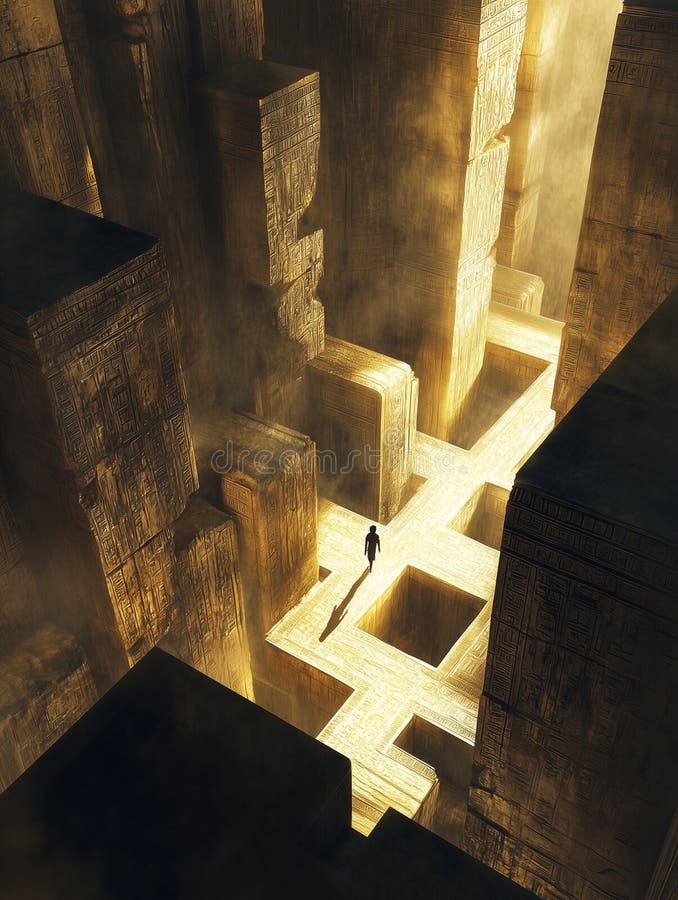Floating Egyptian Labyrinth of Golden Structures Shrouded in Mystery ...