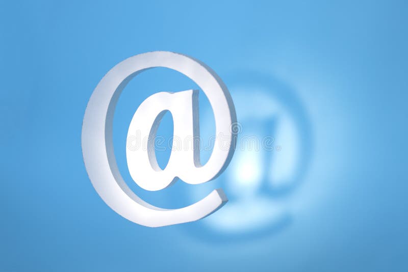 Floating Email Sign on Blue Background with Real Shadow. Stock Image ...