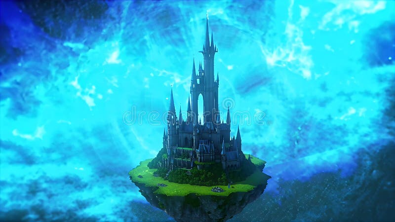 Floating Emerald Island with Foreboding Gothic Castle Surrounded by ...