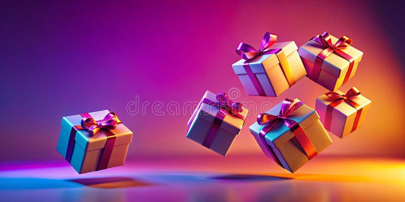 Floating Ethereal Gift Boxes in Vibrant Gradient Background AI ...