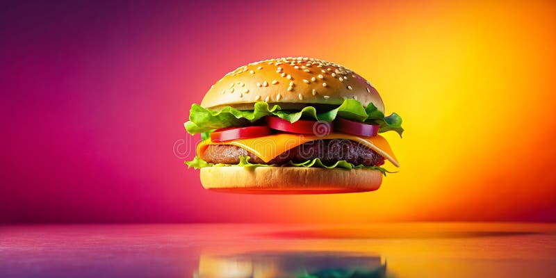 Floating Ethereal Hamburger in Vibrant Gradient Background Creative AI ...