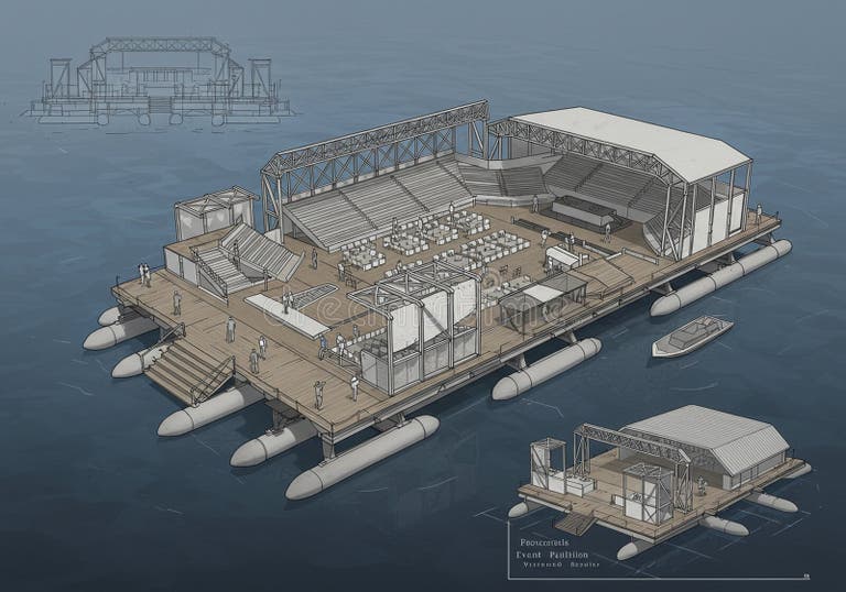 Floating Event Platform on Water with Modular Design for Adaptability. Features Stock ...