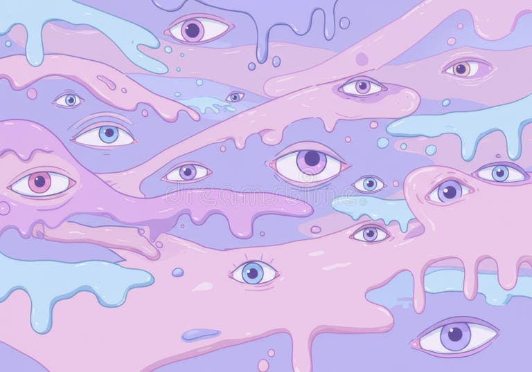 Floating Eyes and Pastel Drips Abstract Background Stock Illustration ...