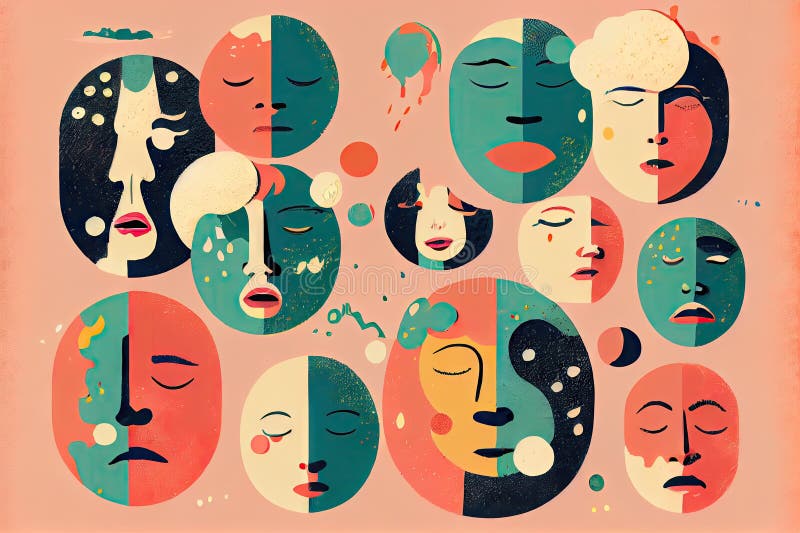 Floating Face Collage Illustration, Showing Different Emotions and ...