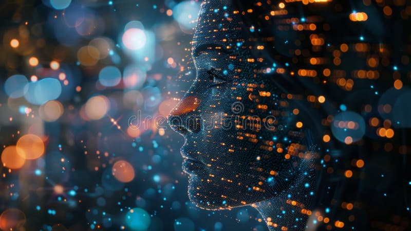 A Floating Face Made of Digital Screens Showcasing the Various ...