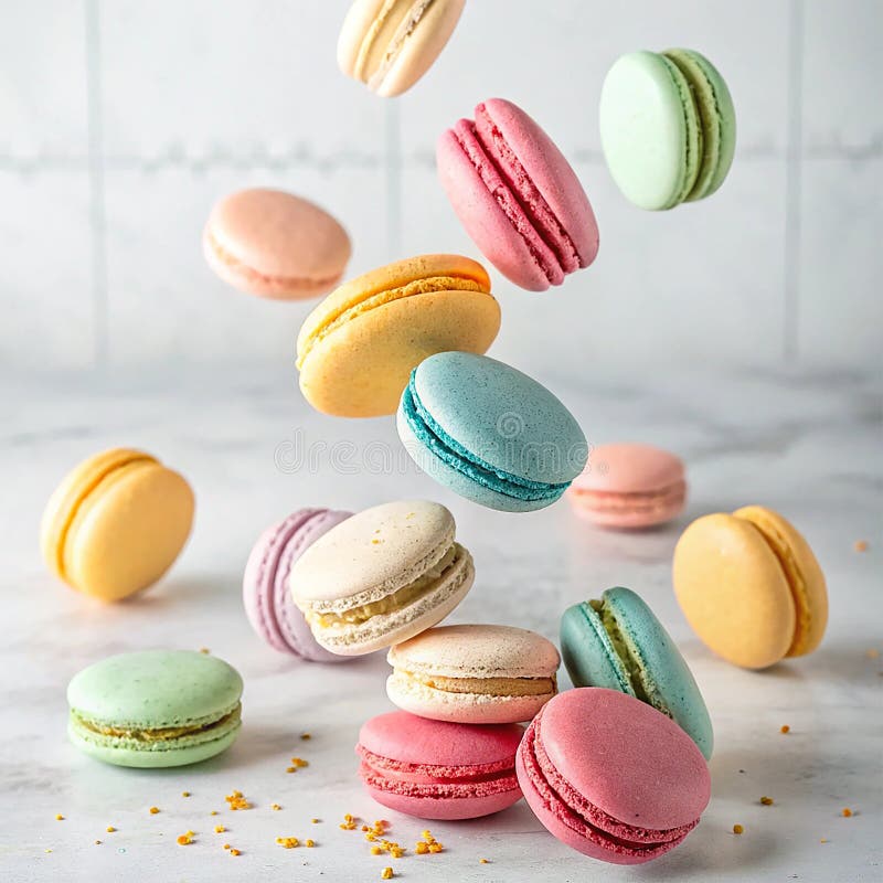 Floating and Falling Macarons on Transparent Background Stock ...