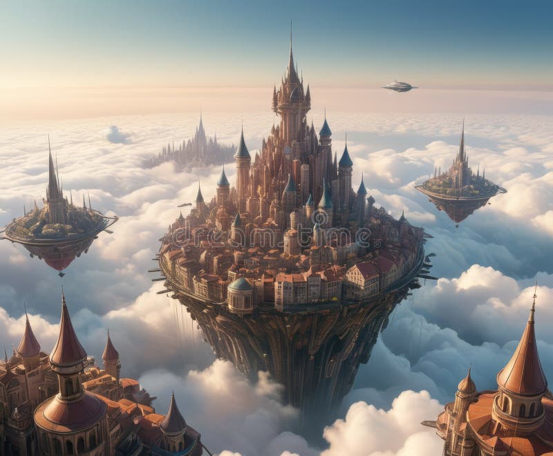 Floating Fantasy Castle among the Clouds Stock Photo - Image of ...