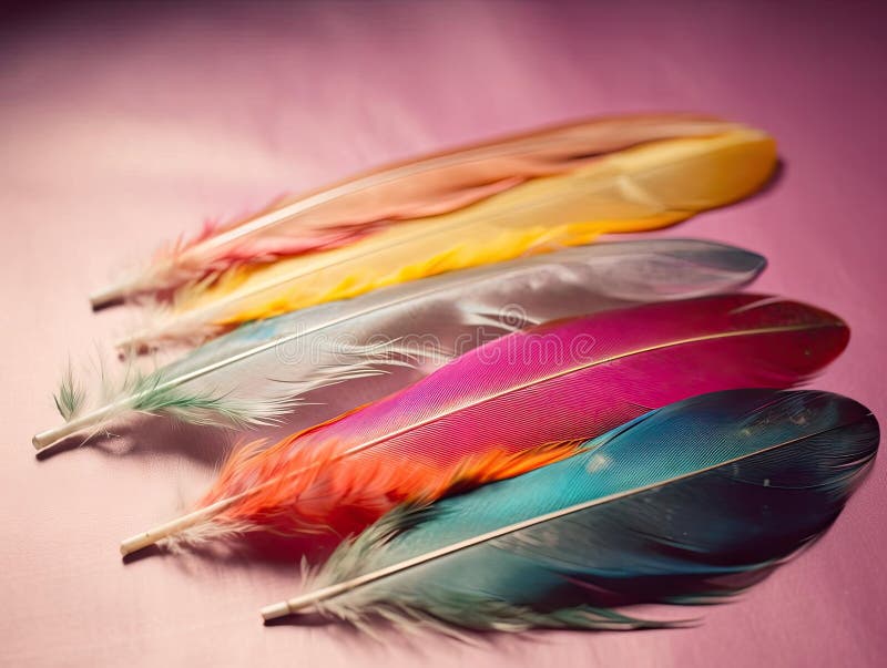 Floating Feathers on Pastel Gradient Background Stock Illustration ...
