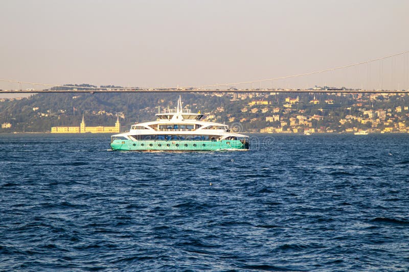 Floating Ferry Ships on the Bosphorus Straits, Bosphorus Bridge and ...