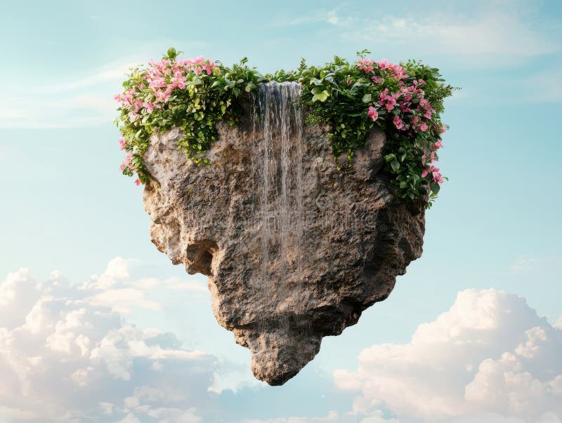 Floating Floral Waterfall Landscape Stock Illustration - Illustration ...