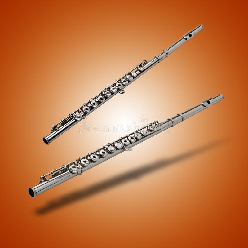 Floating Flute Instrument with Shadows on Orange Gradient Stock ...