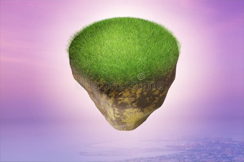 Floating Flying Island in Ecological Concept - 3d Rendering Stock ...