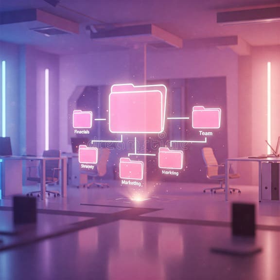 Floating Folder Icon with Expanding Holographic File Tree Stock ...