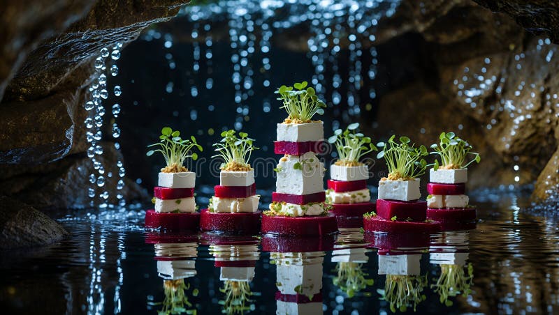 Appetizing Beetroot and Feta Cheese Canapés with Microgreens, Stylish ...