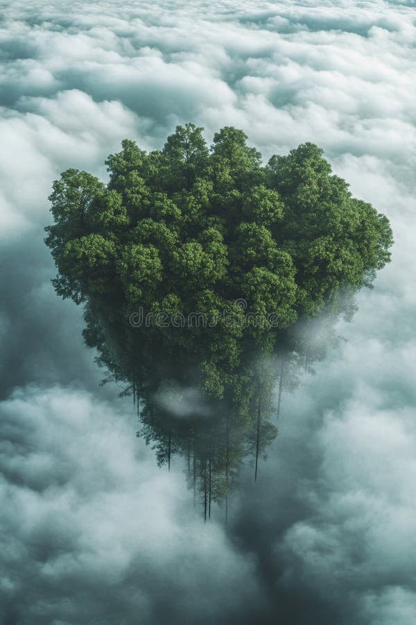 Floating Forest Above the Clouds Stock Illustration - Illustration of ...