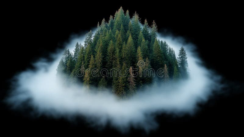 Floating Forest Covered by Mist and Clouds Stock Illustration ...