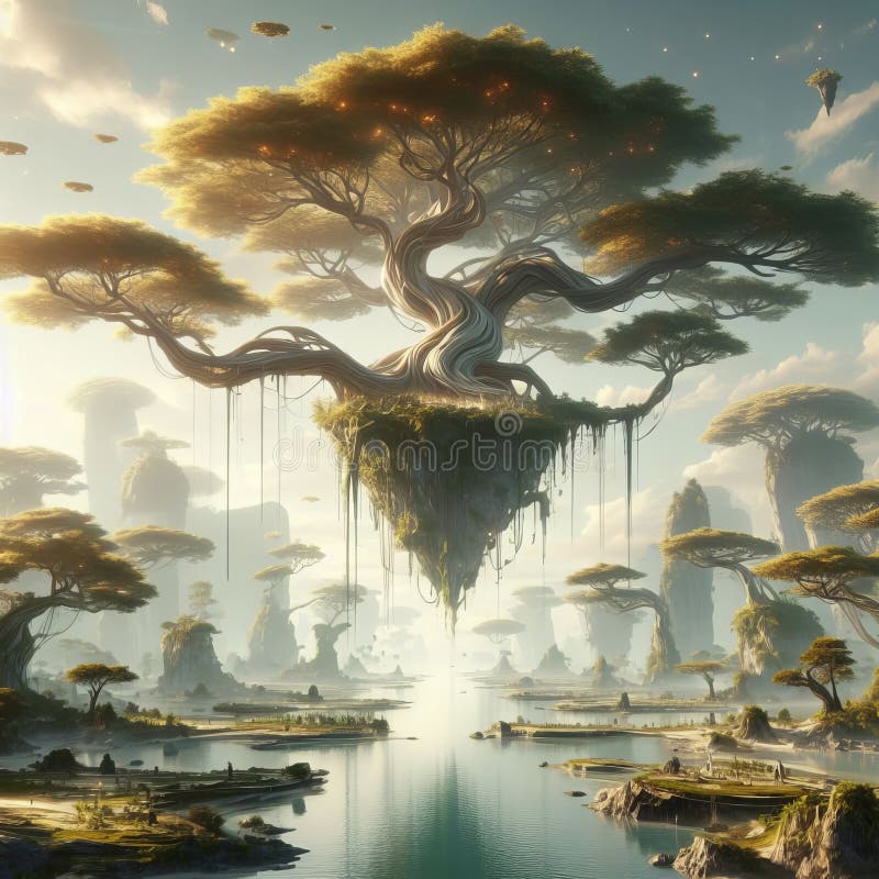 A Floating Forest with Trees that Have Wings and Can Fly, Phot Stock ...