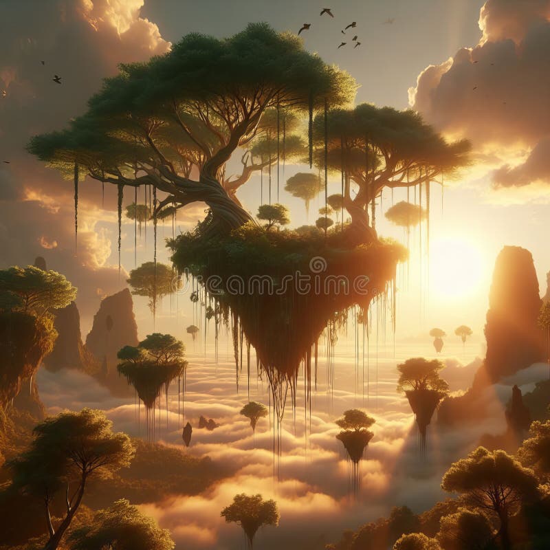 A Floating Forest with Trees that Have Wings and Can Fly, Phot Stock ...