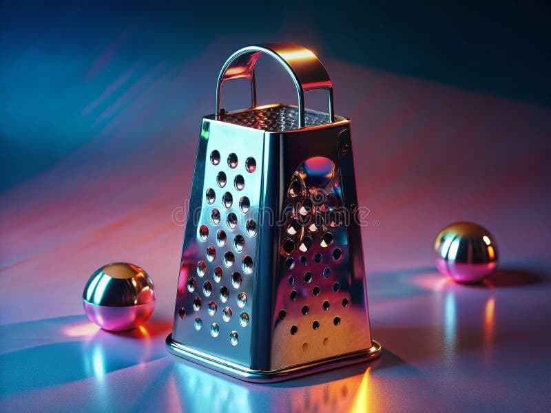 Floating Forms in Industrial Gray a Surreal Grater Reflection Explores Abstract 3D Objects in a ...