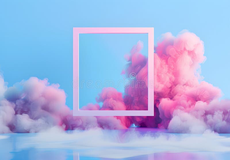 Floating Frame in Pastel Clouds - 3D Render Stock Illustration ...