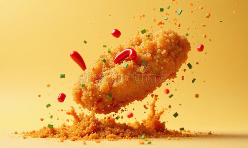 Floating Fried Chicken Exploding Ingredients Bright Colors Stock ...