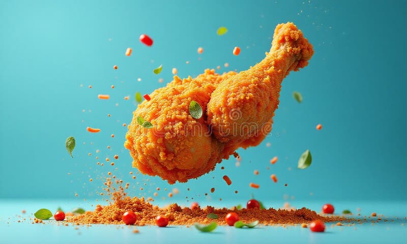 Floating Fried Chicken Exploding Ingredients Bright Colors Stock ...