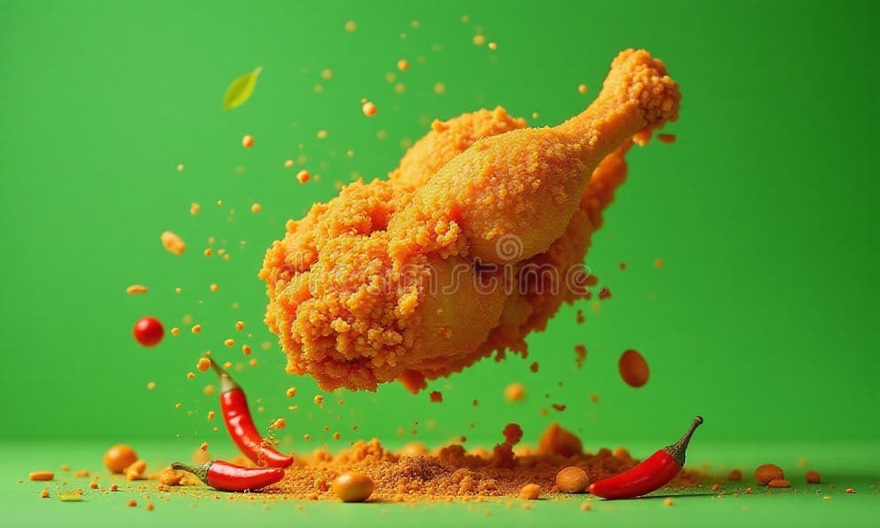 Floating Fried Chicken Exploding Ingredients Bright Colors Stock ...