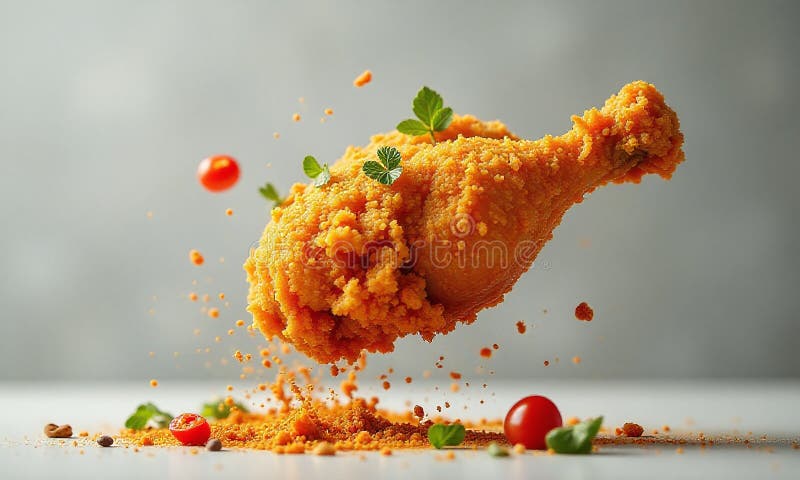 Floating Fried Chicken Exploding Ingredients Bright Colors Stock ...