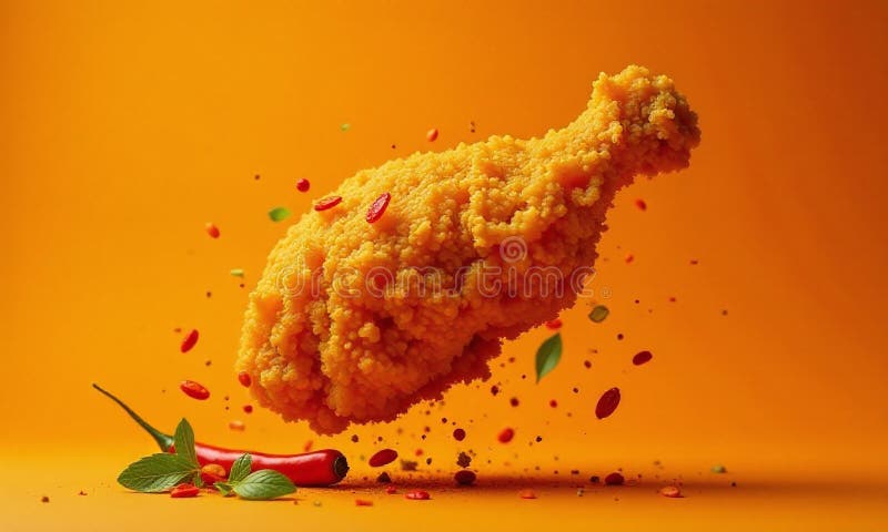 Floating Fried Chicken Exploding Ingredients Bright Colors Stock ...