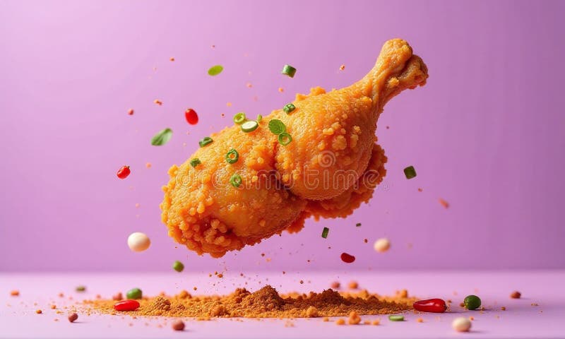 Floating Fried Chicken Exploding Ingredients Bright Colors Stock ...