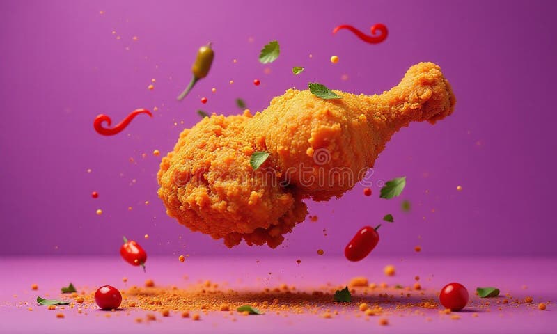 Floating Fried Chicken Exploding Ingredients Bright Colors Stock ...