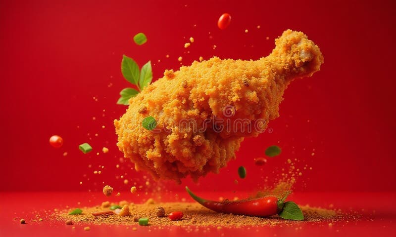 Floating Fried Chicken Exploding Ingredients Bright Colors Stock ...