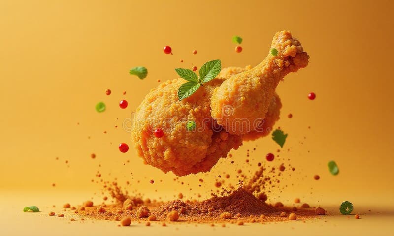 Floating Fried Chicken Exploding Ingredients Bright Colors Stock ...