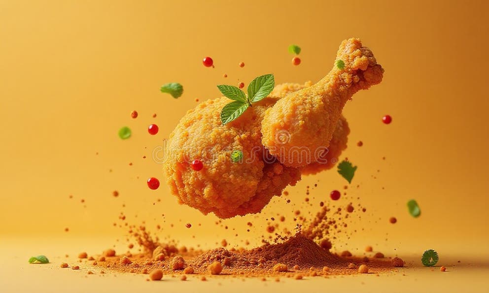Floating Fried Chicken Exploding Ingredients Bright Colors Stock ...